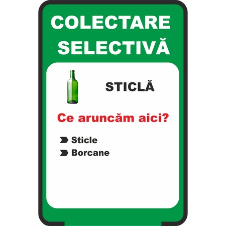 Semn Indicator, Colectare Selectiva Sticla, Placa Aluminiu, 20x30 cm ...