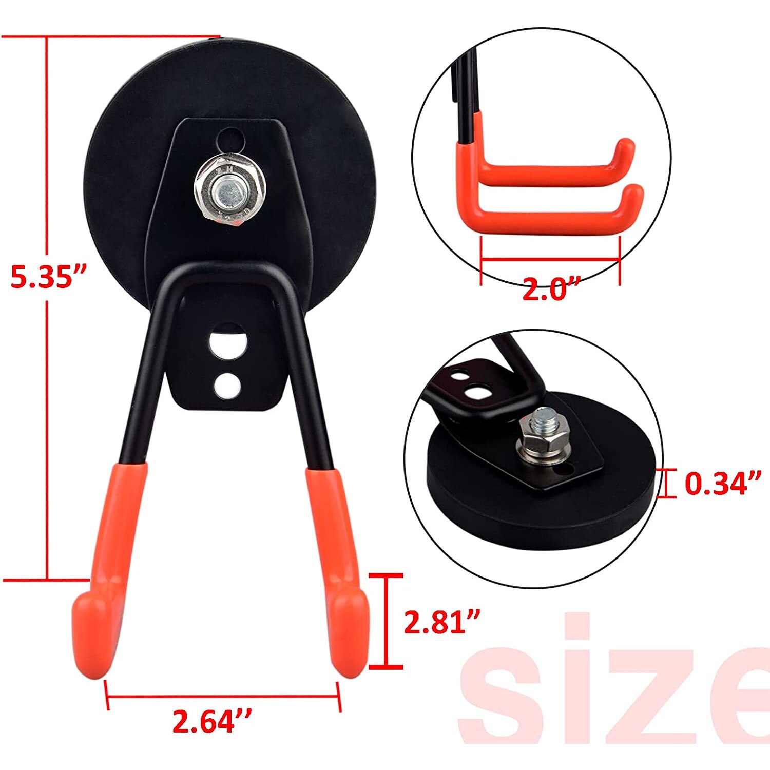 Set 2 carlige garaj, Metal/Cauciuc, Functie magnetica, Portocaliu/Negru ...