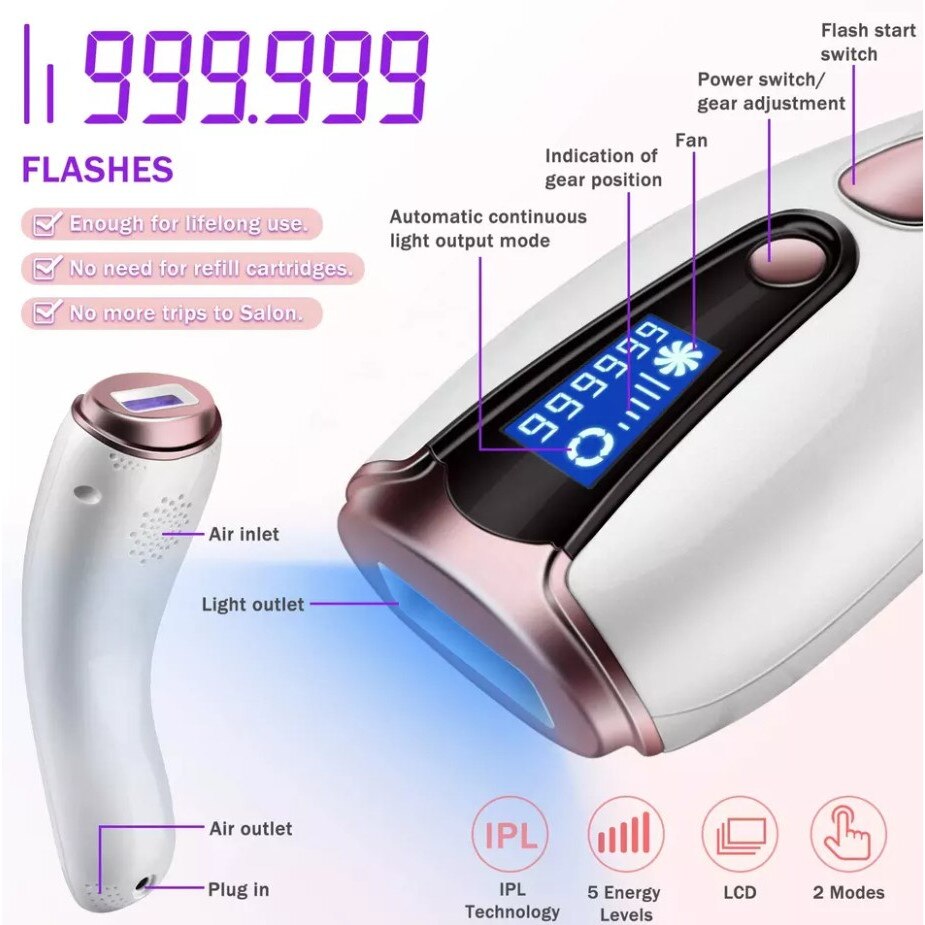 Epilator IPL, Epilare definitiva 999.999 Pulsatii, 5 Trepte de ...