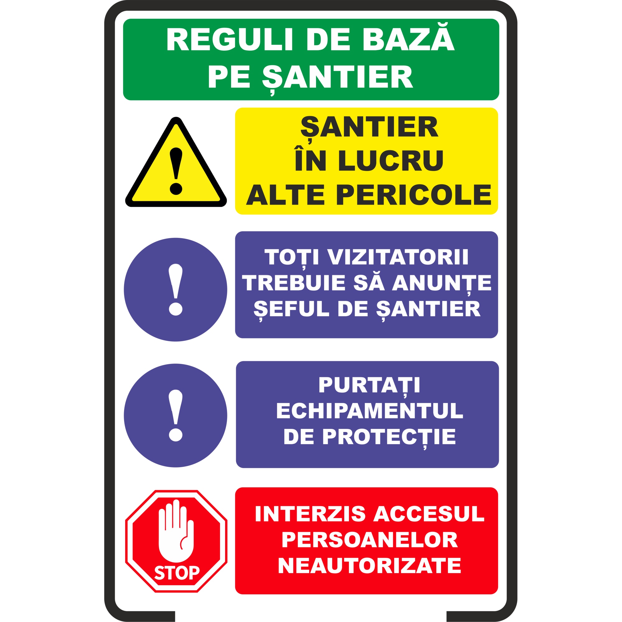 Semn Indicator 3, Reguli de Baza pe Santier, Placa Pvc 3mm, 50x75 cm - eMAG.ro