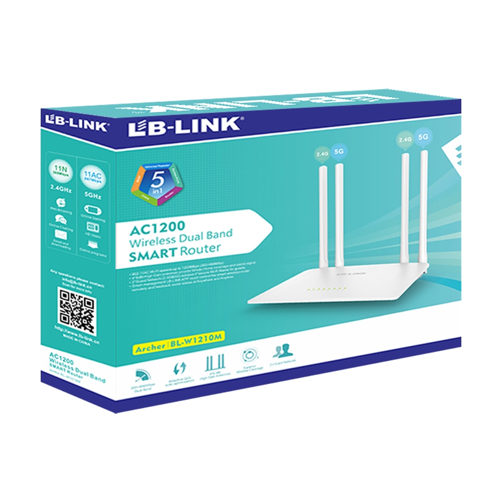 Безжичен рутер LB LINK BL-W1210M, 1200Mbps, Dual-Band, 4 антени, Бял ...