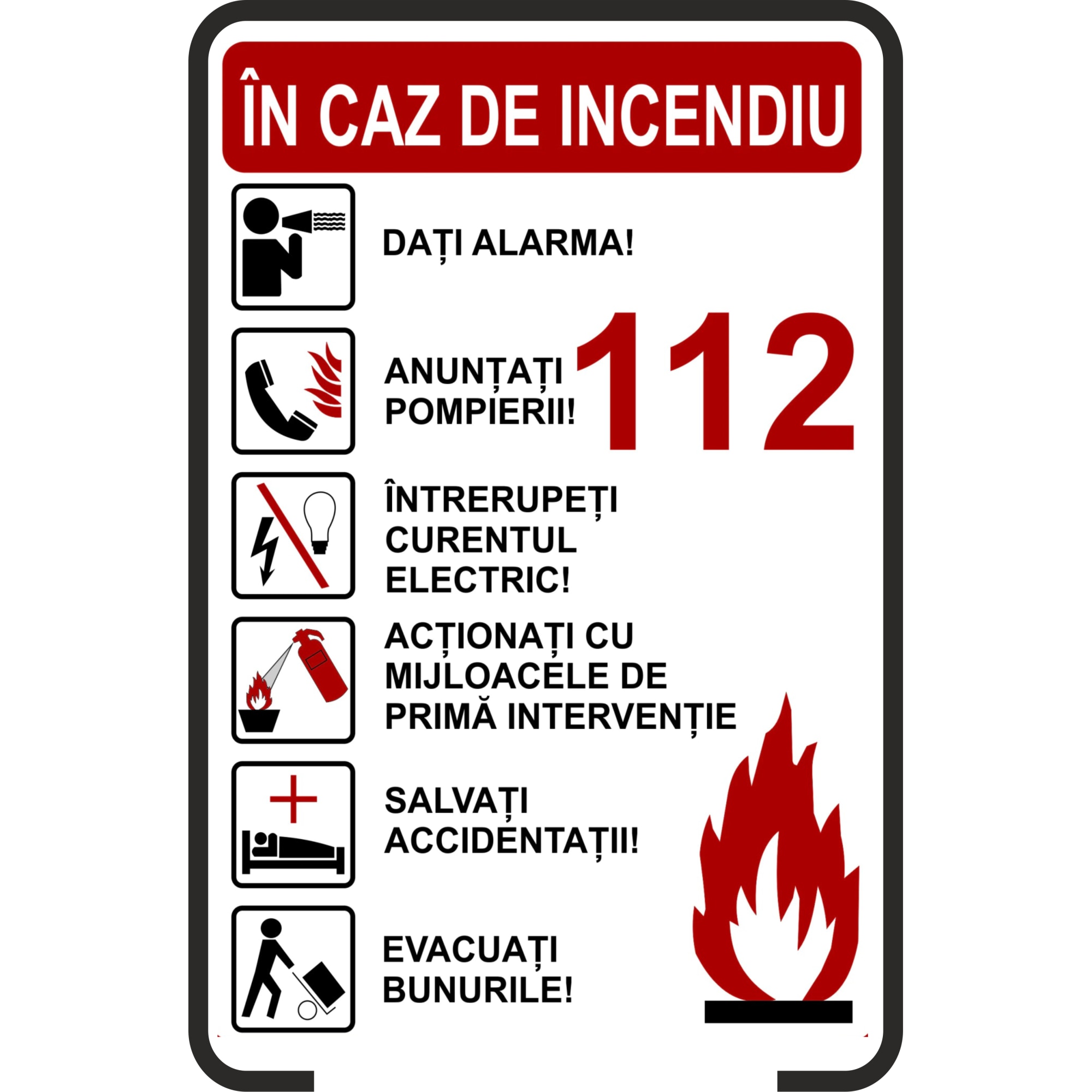 Semn Indicator, Reguli in caz de incendi, Placa Aluminiu, 10x15 cm ...