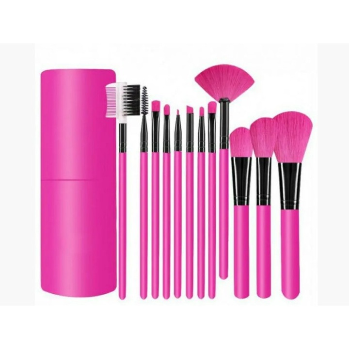 Set 12 pensule pentru machiaj, UBX, cutie depozitare roz inhis - eMAG.ro