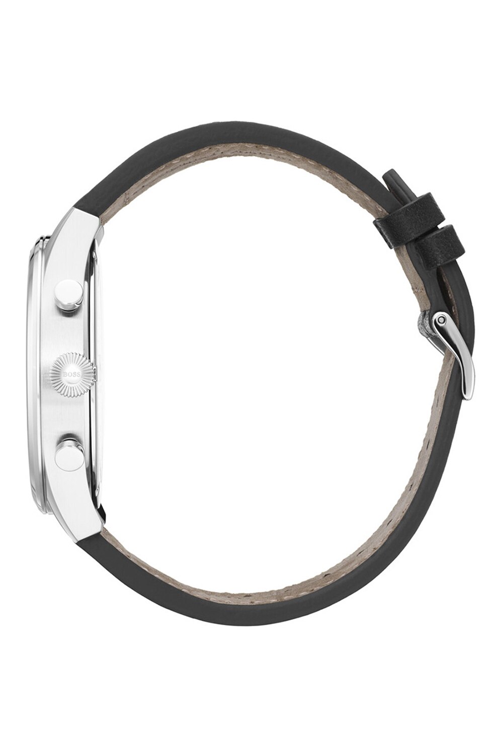 BOSS, Часовник с хронограф и кожена каишка, Сребрист, Черен - eMAG.bg