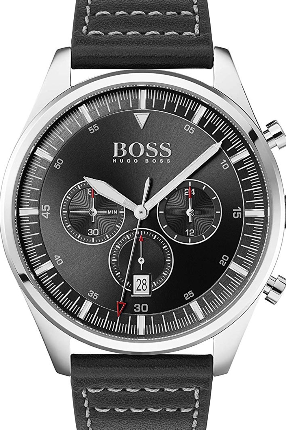 BOSS, Chrono karóra bőrszíjjal, Ezüstszín, Fekete - eMAG.hu