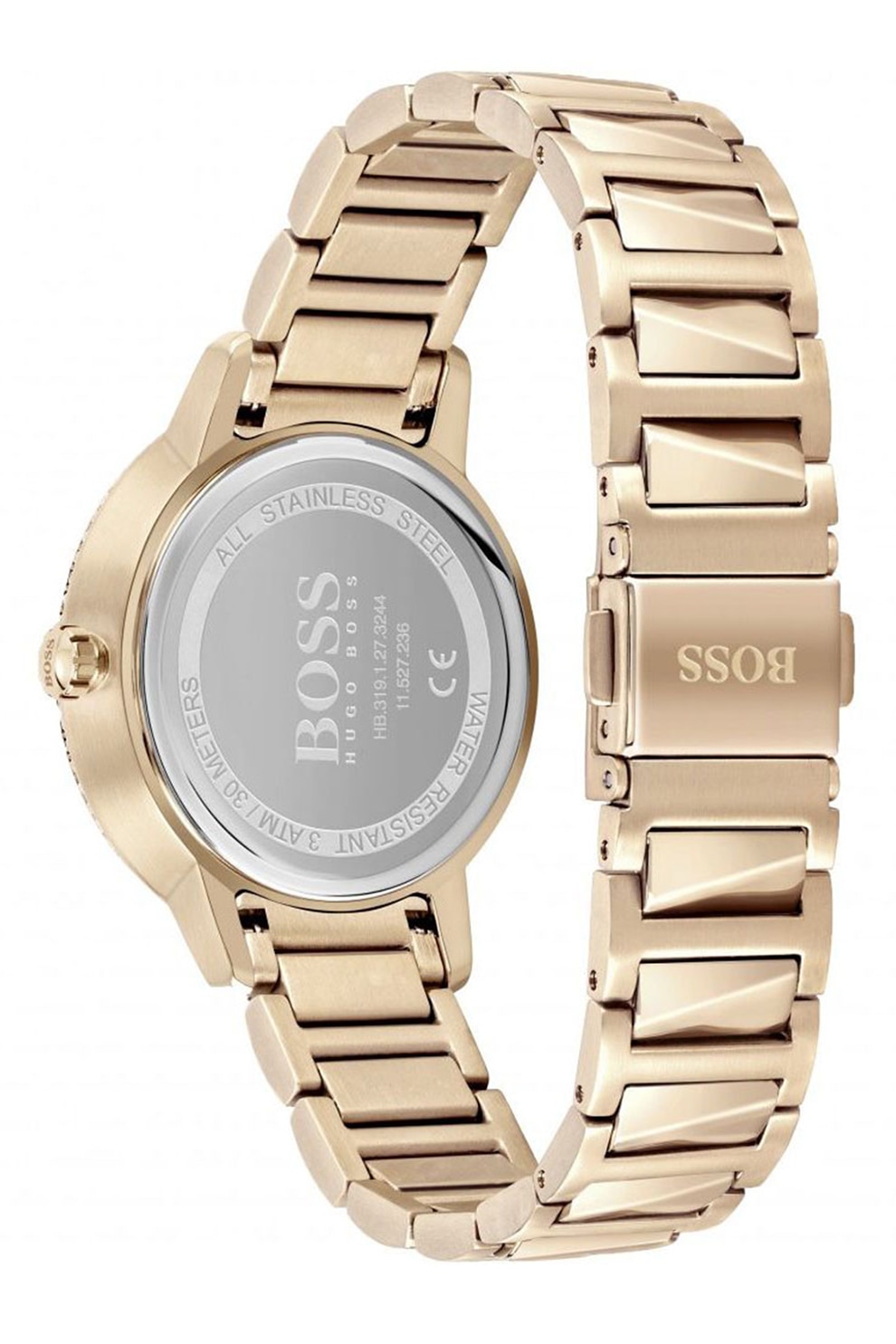 BOSS, Ceas din otel inoxidabil decorat cu cristale, Auriu rose - eMAG.ro
