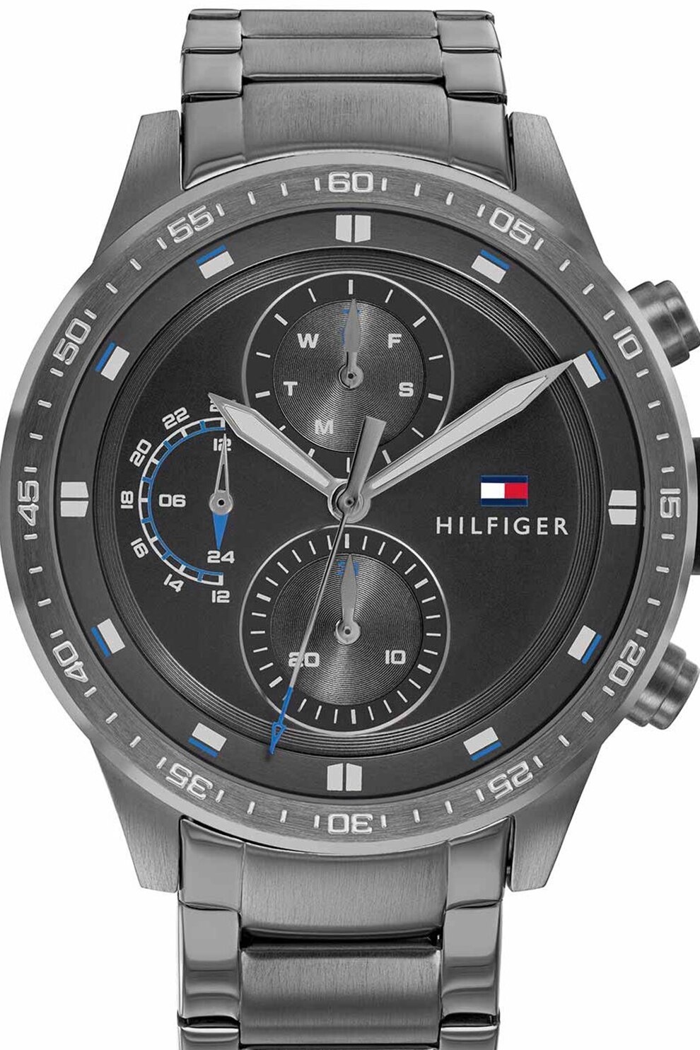 Tommy Hilfiger, Többfunkciós rozsdamentes acél karóra, Sötét ezüstszín ...