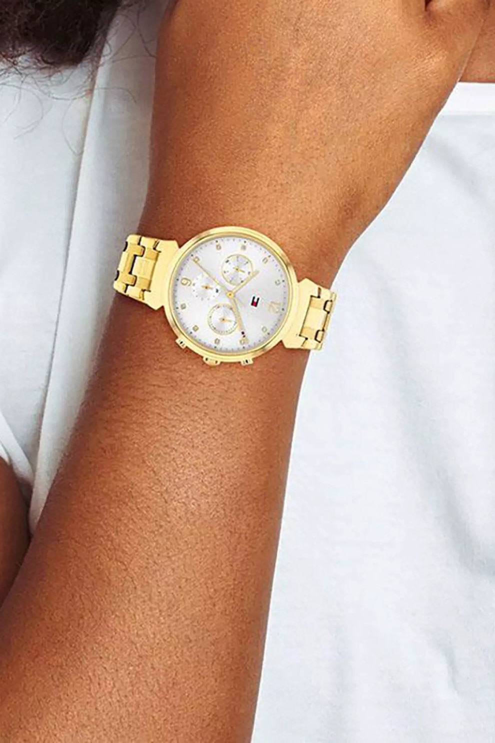 Tommy Hilfiger, Мултифункционален часовник с кристали, Златист - eMAG.bg