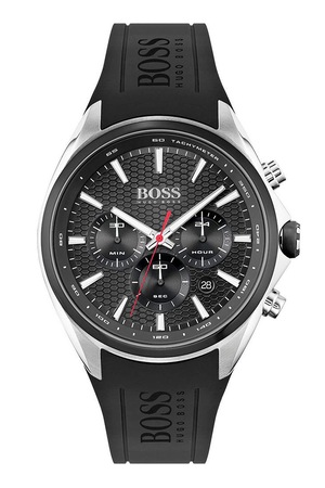 BOSS, Кварцов часовник с гумена каишка, Черен - eMAG.bg
