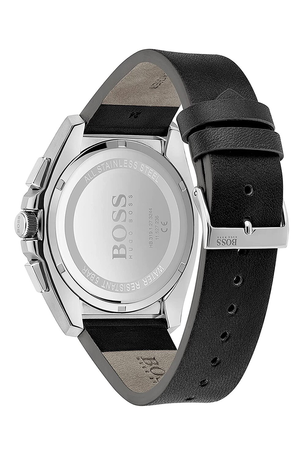 BOSS, Часовник от неръждаема стомана с хронограф, Сребрист, Черен - eMAG.bg