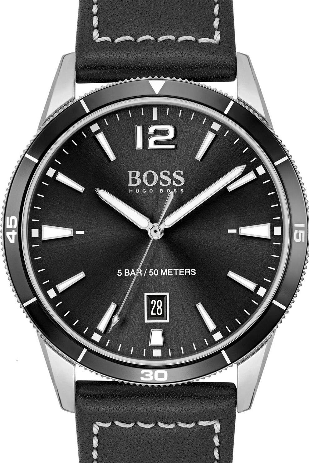 BOSS, Ceas analog cu cusaturi contrastante, Negru - eMAG.ro