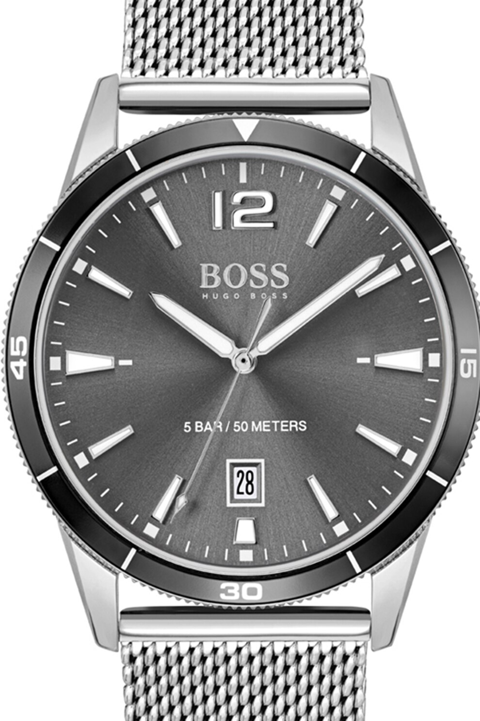 BOSS, Часовник от неръждаема стомана с мрежеста верижка, Сребрист - eMAG.bg