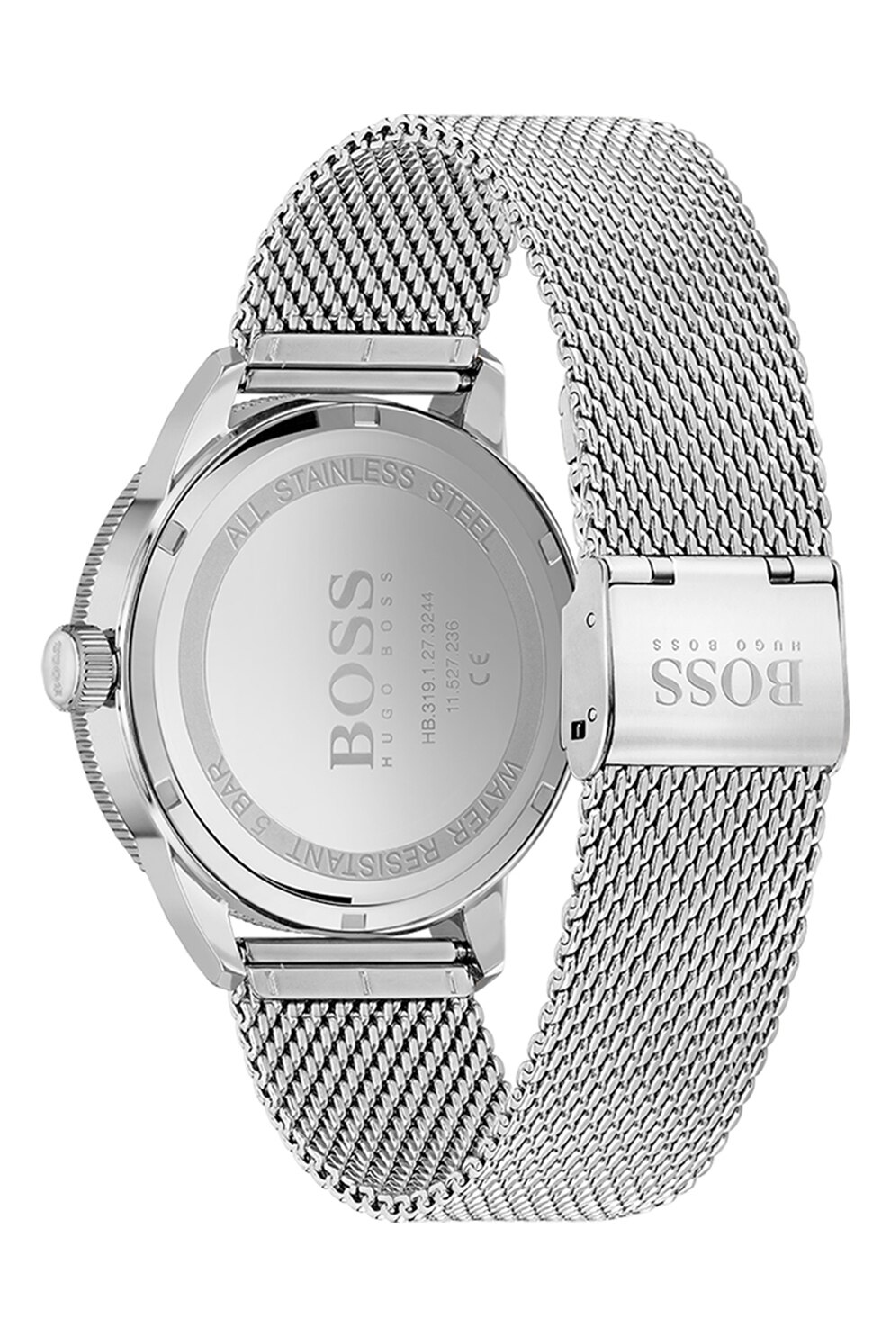 BOSS, Часовник от неръждаема стомана с мрежеста верижка, Сребрист - eMAG.bg