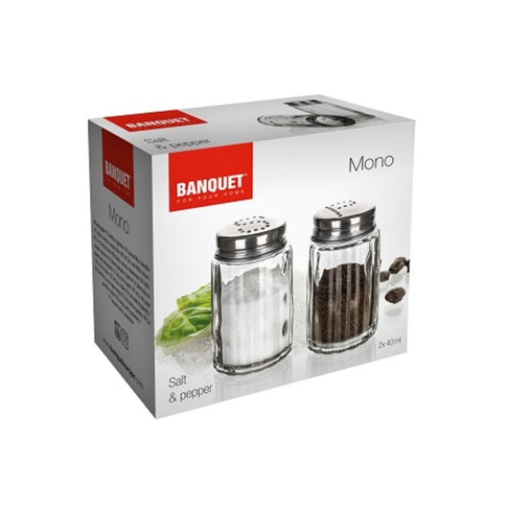 Set 2 x Solnita sare si piper sticla-inox Banquet Mono - eMAG.ro