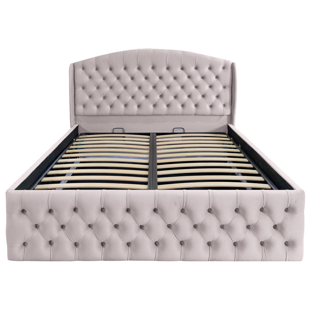 Pat dublu tapitat model Vancouver 160/200 cm culoare crem cu somiera ...