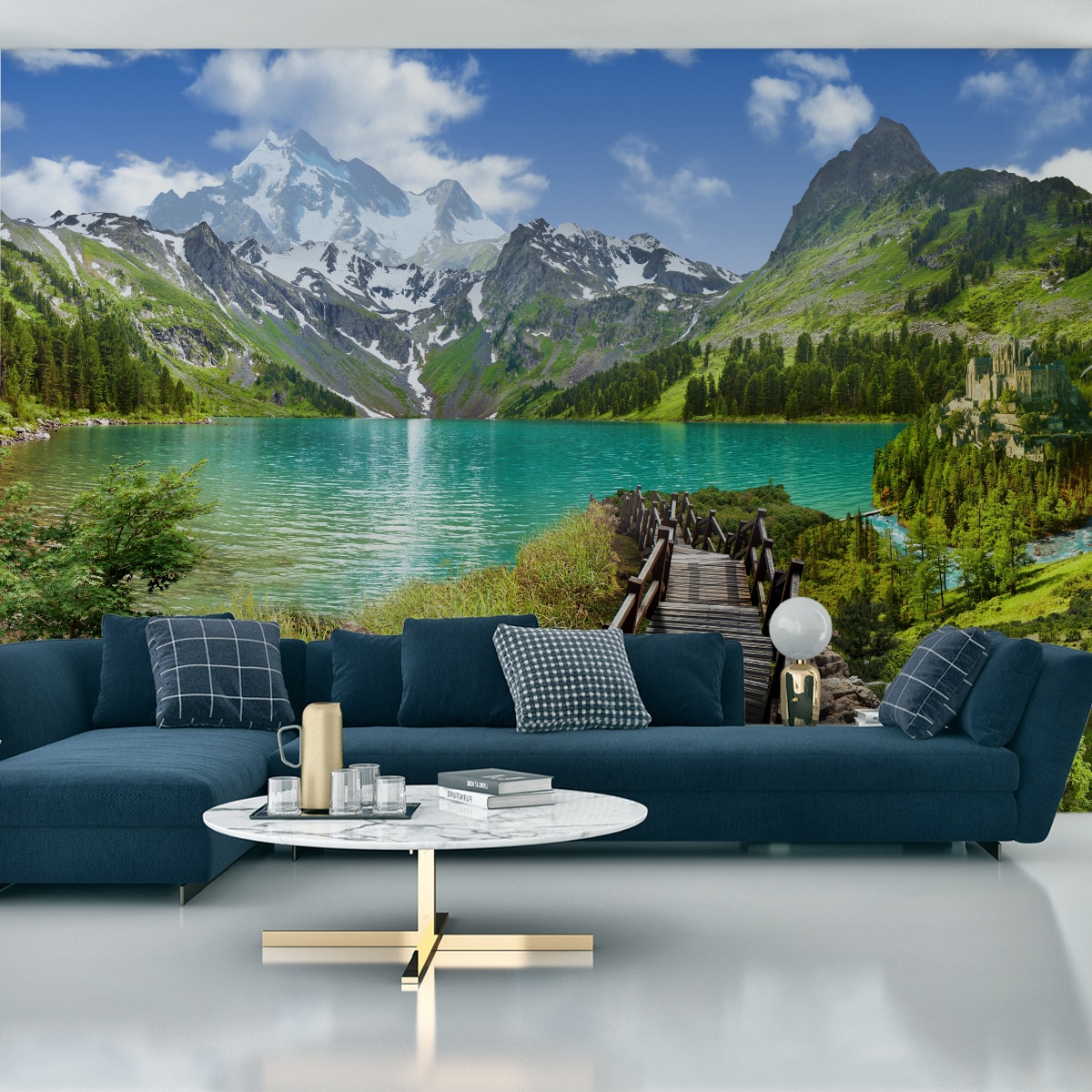 Fototapet Lal in Munti Padure Peisaj Efect 3D 180 x 120 cm Vlies, Decor ...