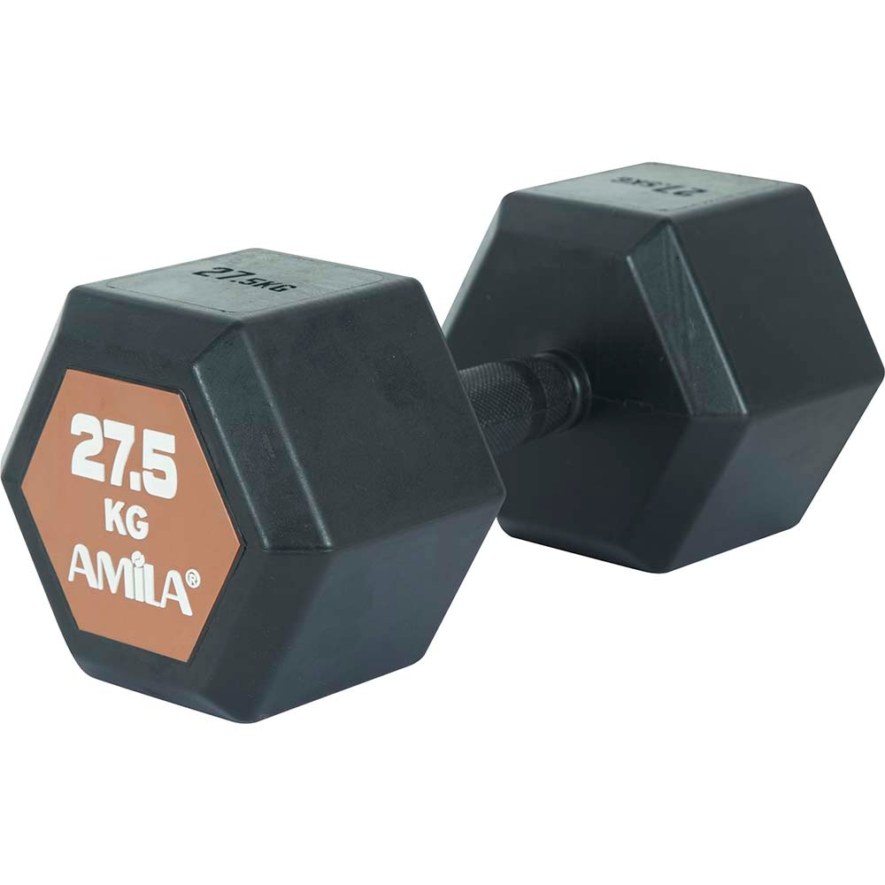 Gantera fintess, Amila, Hexagon, Cauciuc, 27.5kg, Negru/Maro - eMAG.ro