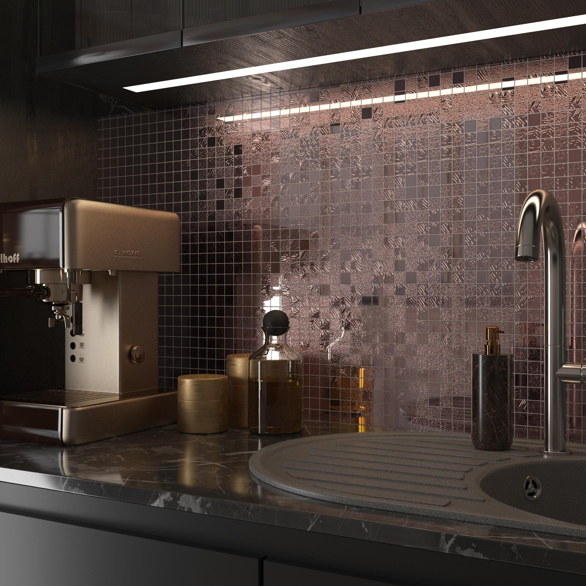 Mozaic sticla 30 x 30 cm, Scarlette, roz/auriu - eMAG.ro