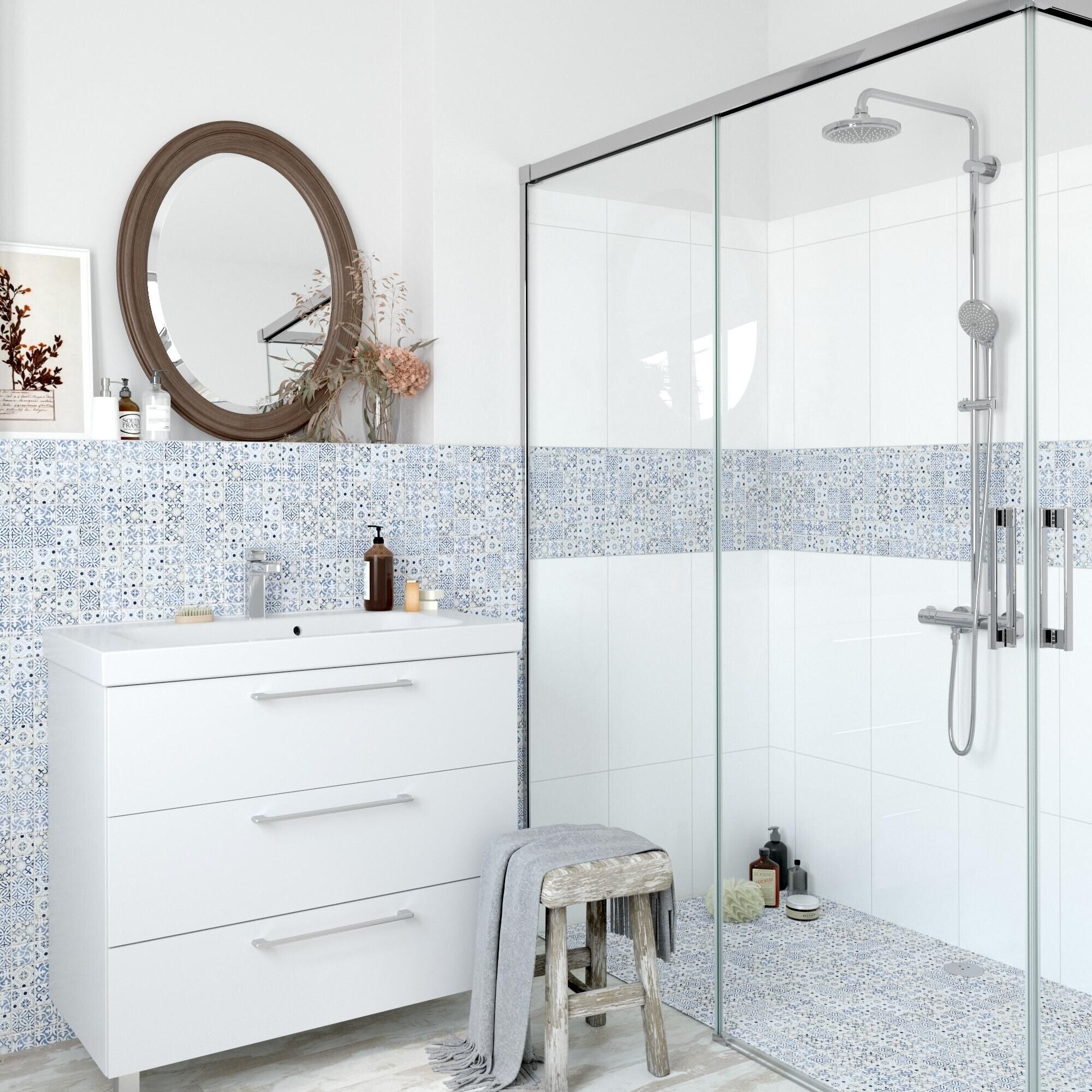 Mozaic sticla reciclata 30 x 30 cm, alb/albastru - eMAG.ro