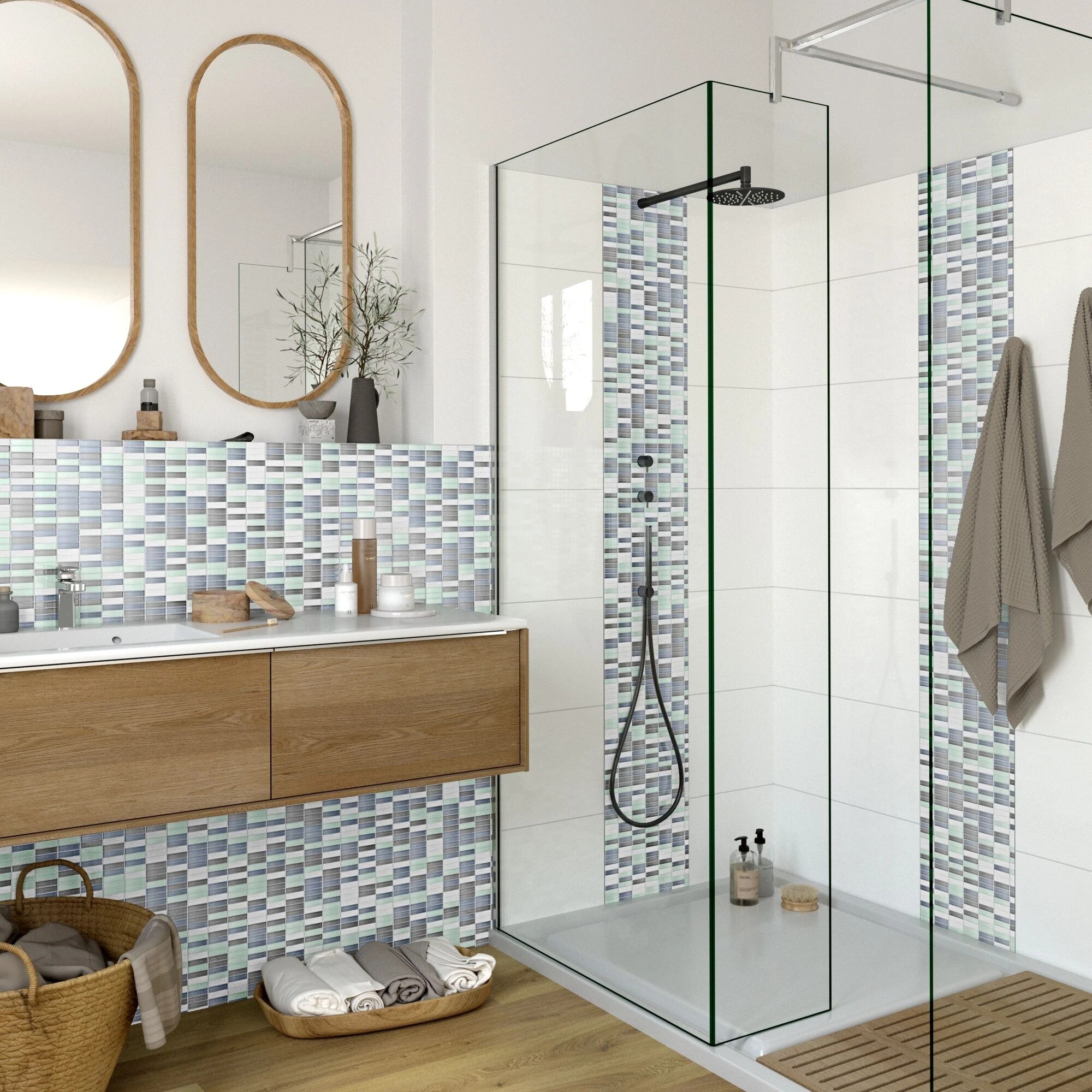 Mozaic din sticla si marmura 30 x 30 cm, gri - eMAG.ro