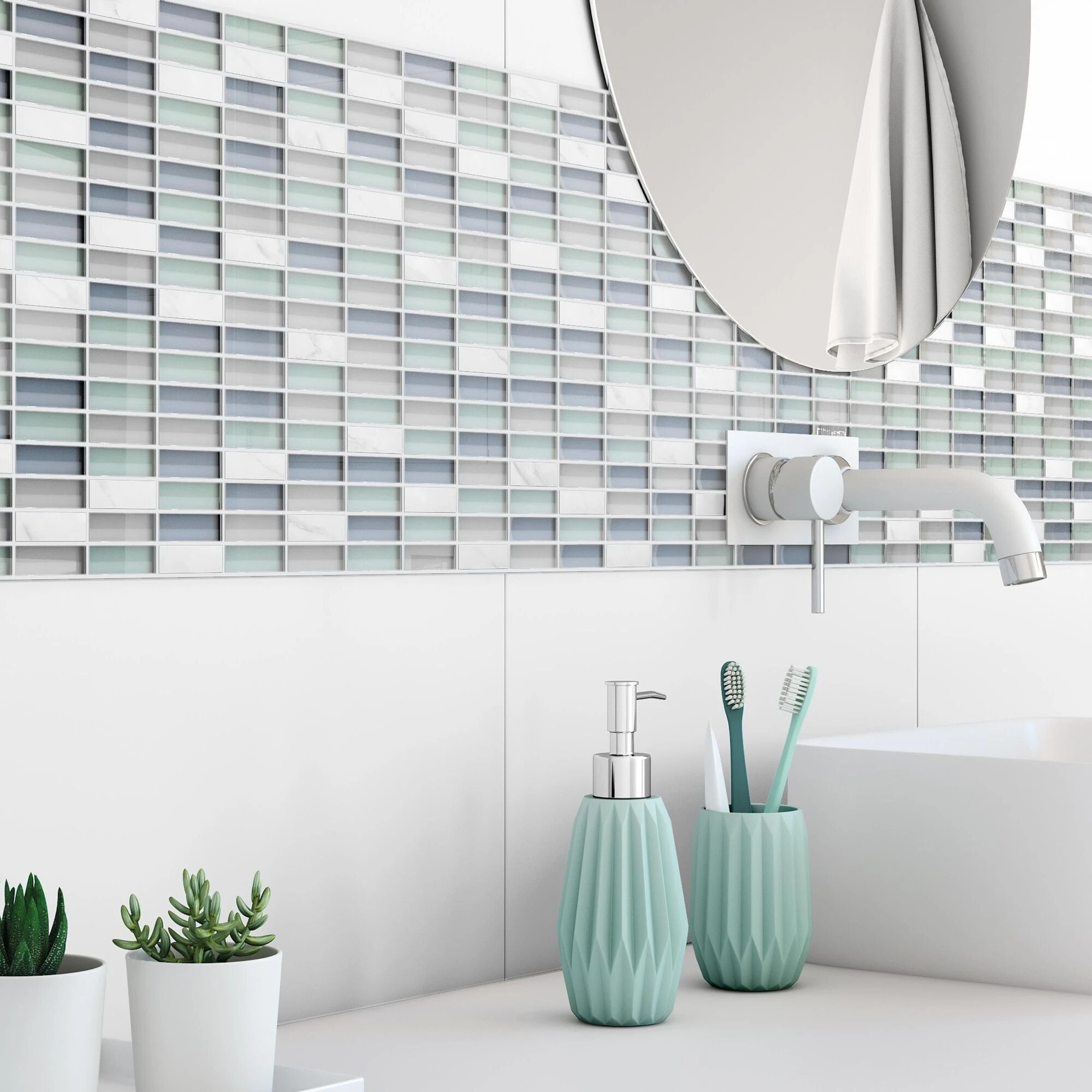 Mozaic din sticla si marmura 30 x 30 cm, gri - eMAG.ro