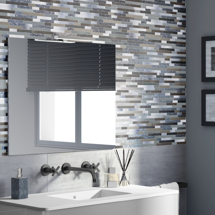 Mozaic sticla, aluminiu si marmura 30 x 30 cm, gri - eMAG.ro