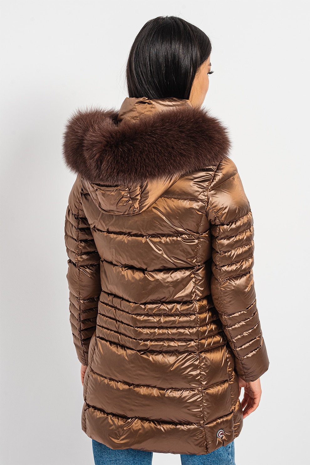 Colmar, Geaca lunga cu umplutura de puf si gluga detasabila, Maro, 44 ...