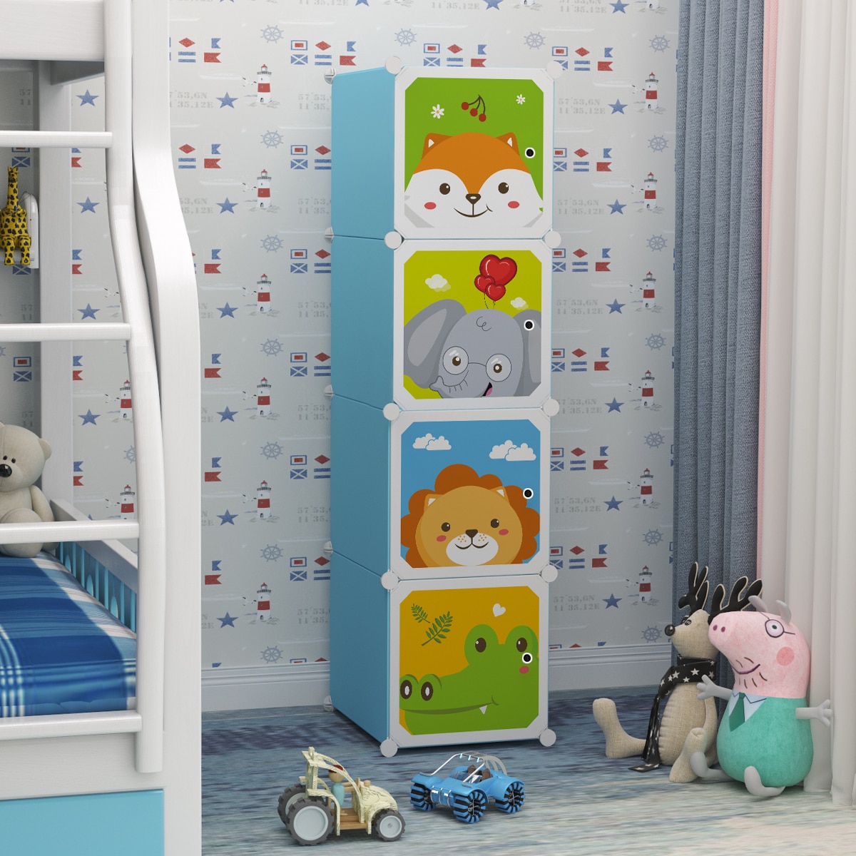 Dulap Modular Copii, 4 Compartimente, Naimeed D4381, Albastru ...