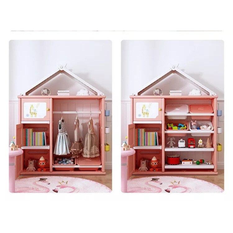 Dulap organizator pentru copii cu 4 cutii Nichiduta Happy House Pink ...