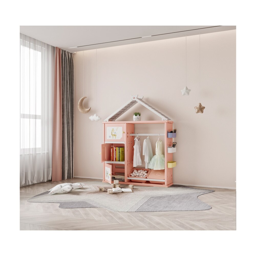 Dulap organizator pentru copii cu 4 cutii Nichiduta Happy House Pink ...
