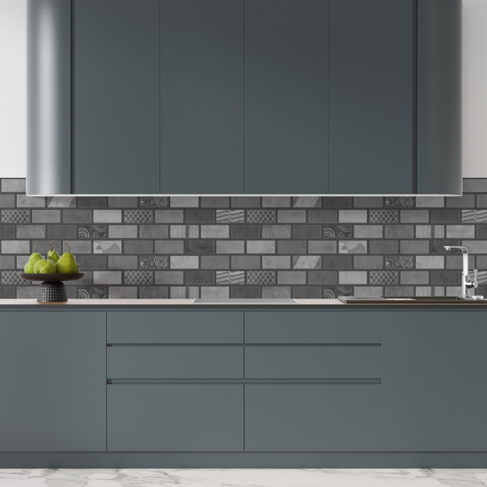 Autocolant faianta, laminat, Priti Global, caramida in nuante gri ...