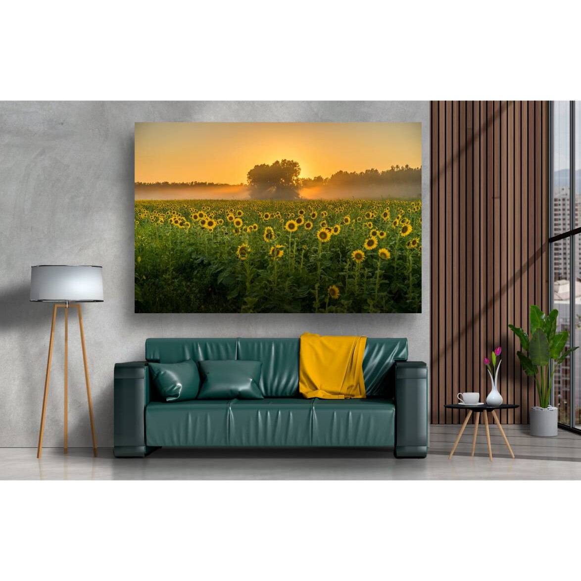 Sticker perete - Campul De Floarea Soarelui La Rasarit, 120x80 cm - eMAG.ro