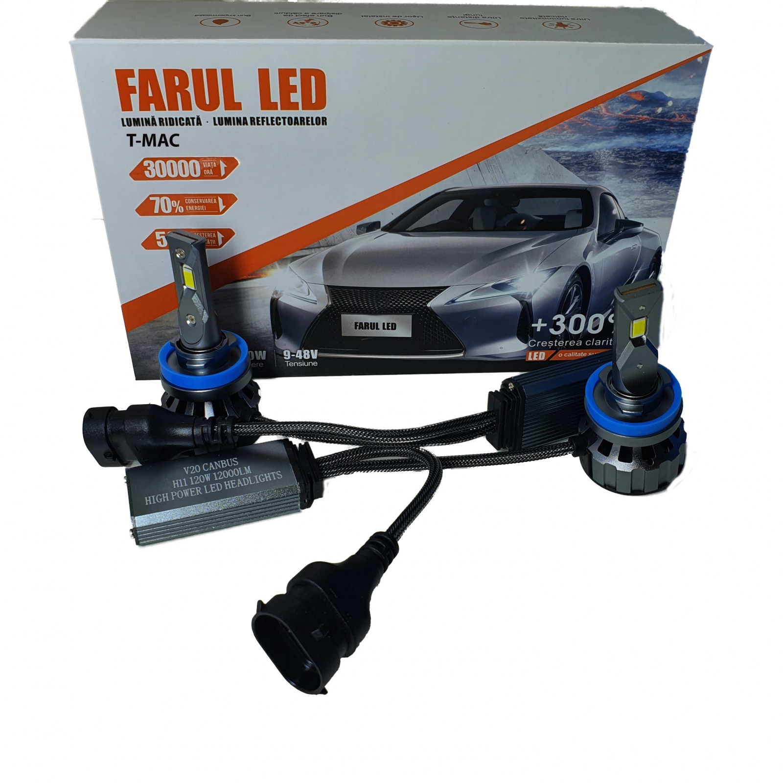 Комплект 2 цокълни led крушки H11 модел V20 120w с CANBUS 12 000 лумена ...