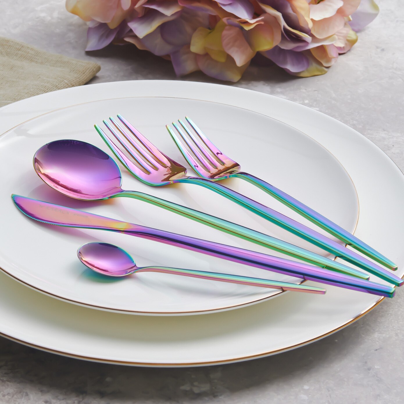 Set 30 tacamuri pentru 6 persoane Orion Rainbow, Karaca, inox ...