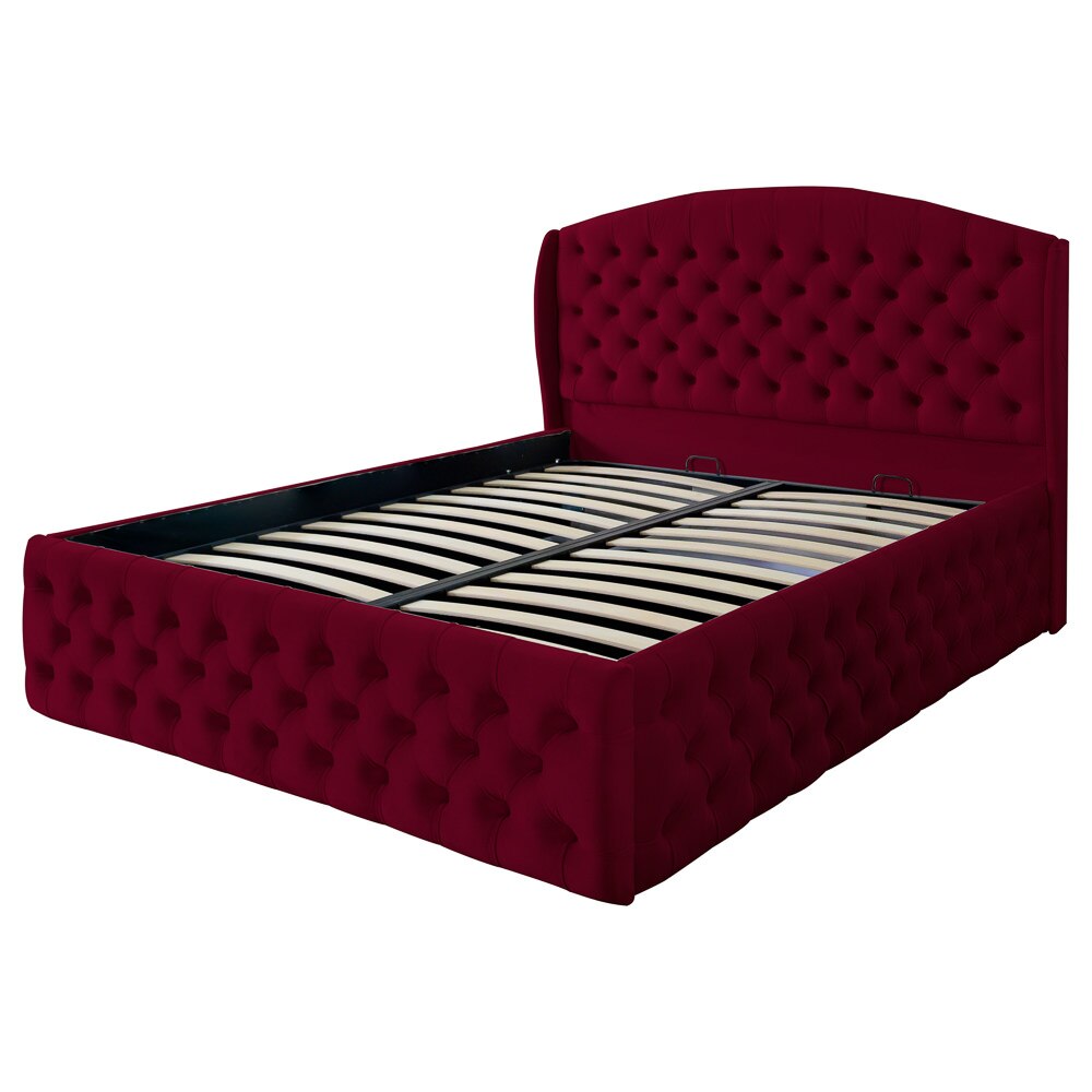 Pat dublu tapitat model Vancouver Deluxe 140/200 cm culoare visiniu cu ...