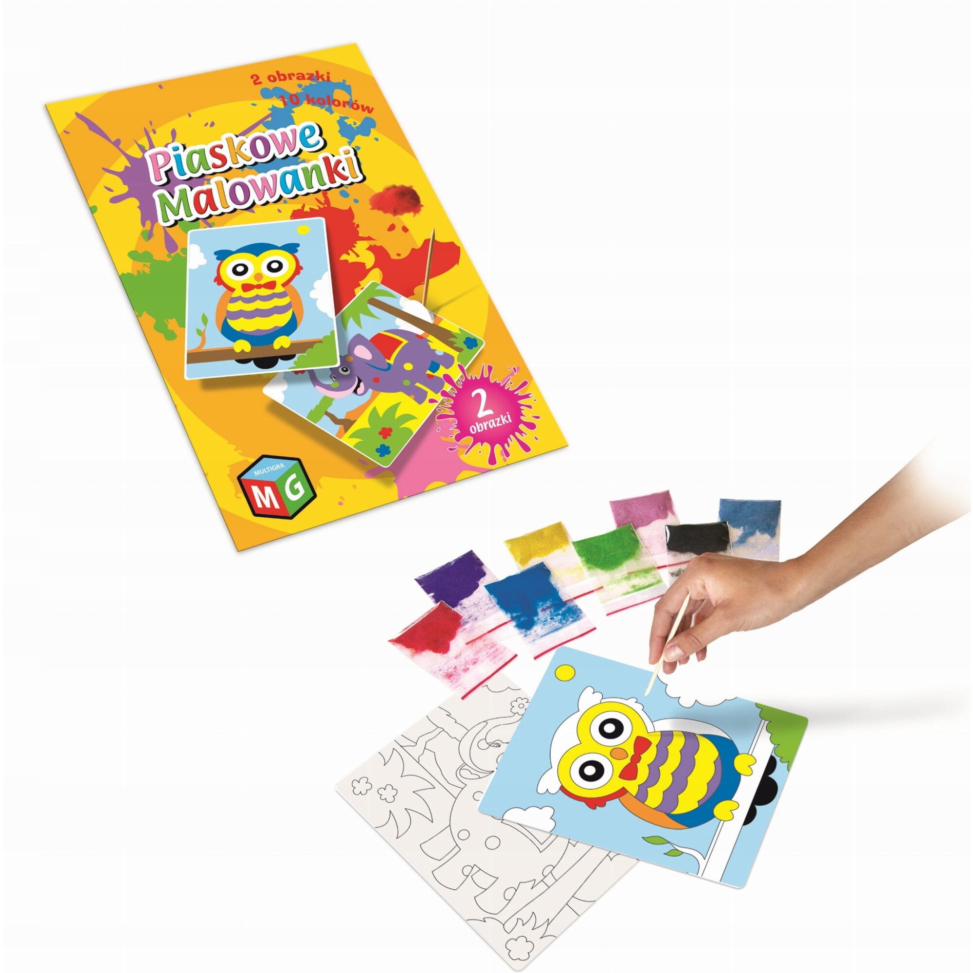 Carte de colorat cu nisip, Bufnita si elefant, 10 saculeti nisip, 2 ...