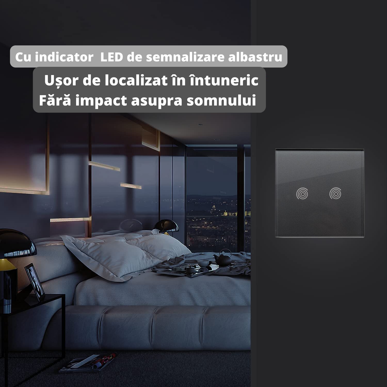 Intrerupator cu Touch, Sticla securizata rezistenta, Design Modern, 2 ...