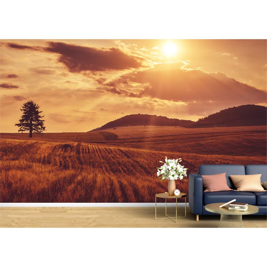 Sticker perete - Copacul Pe Camp La Rasarit, 120x80 cm - eMAG.ro