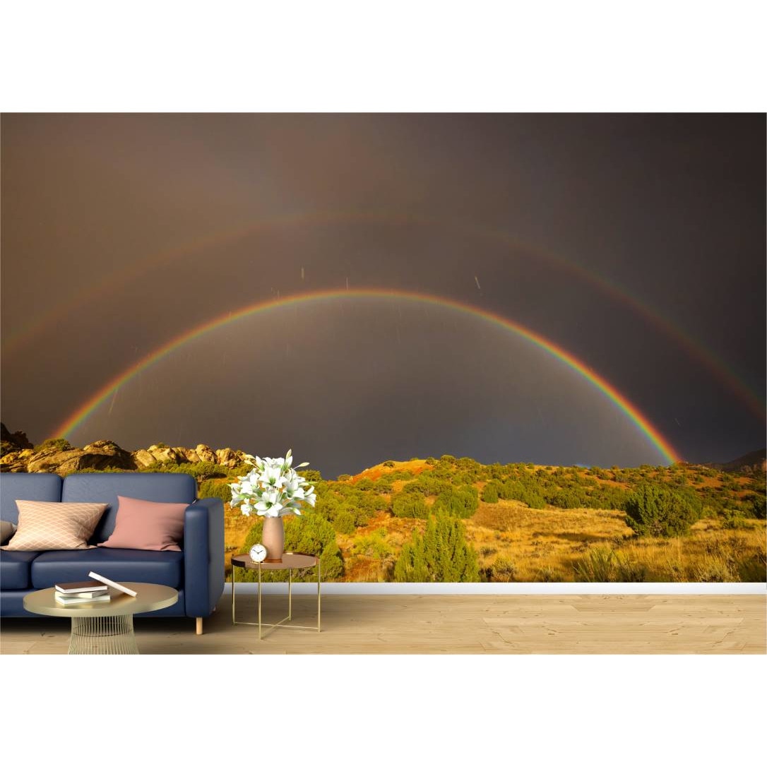 Sticker perete - Curcubeul Luminos Si Cerul Innorat, 100x70 cm - eMAG.ro