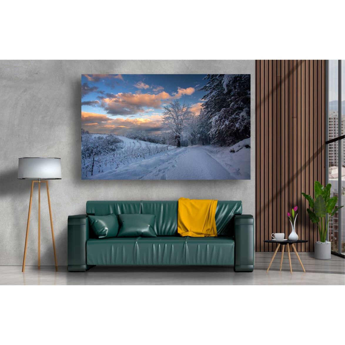 Sticker perete - Drumul Acoperit De Zapada Si Cerul Colorat, 75x110 cm ...