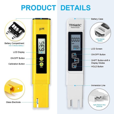 Set testere de calitate a apei 4 in 1, NUODWELL, LCD, PH+TDS, Precizie ...