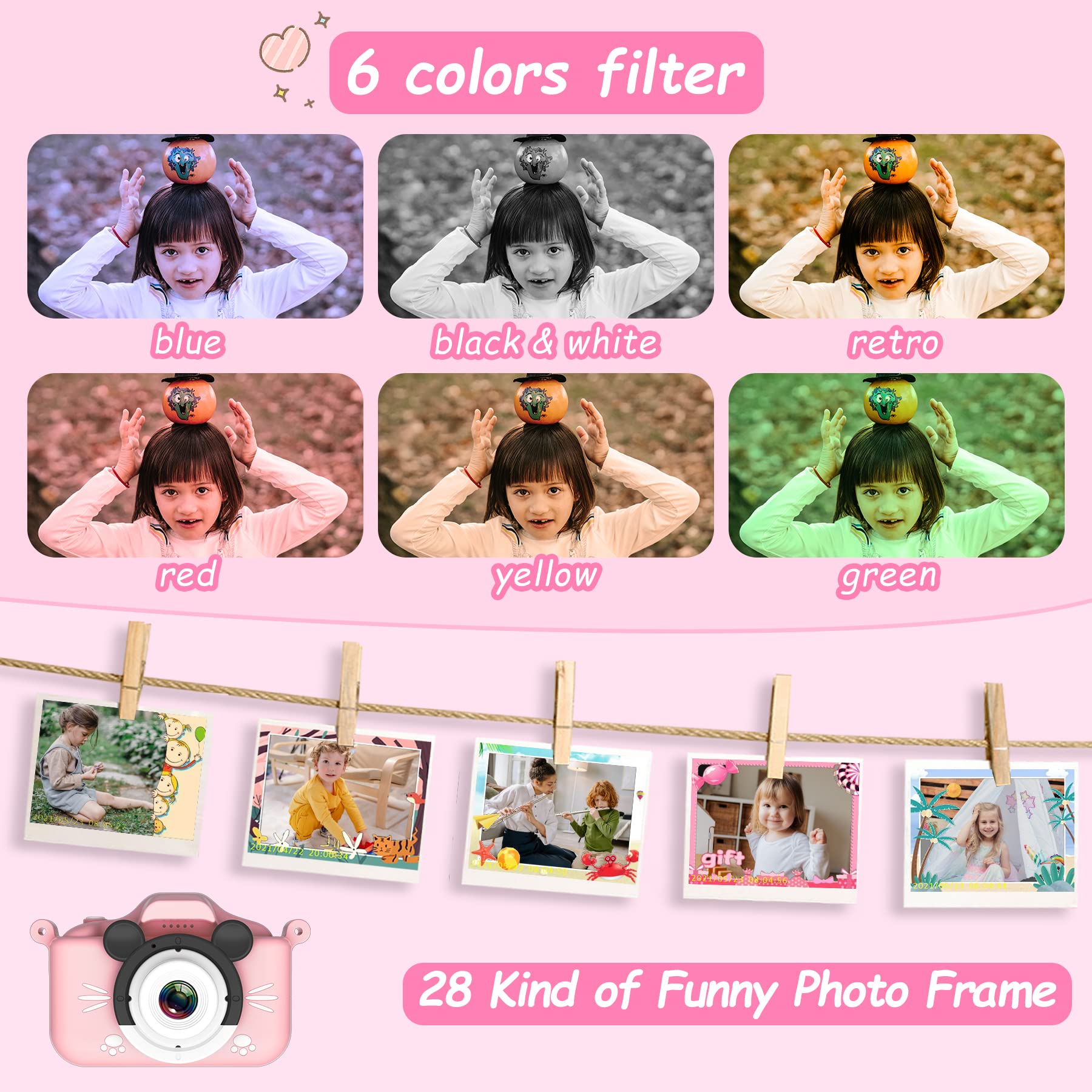 Aparat foto digital pentru copii, WALALLA, 2000W, 8GB, Ecran IPS, Full ...