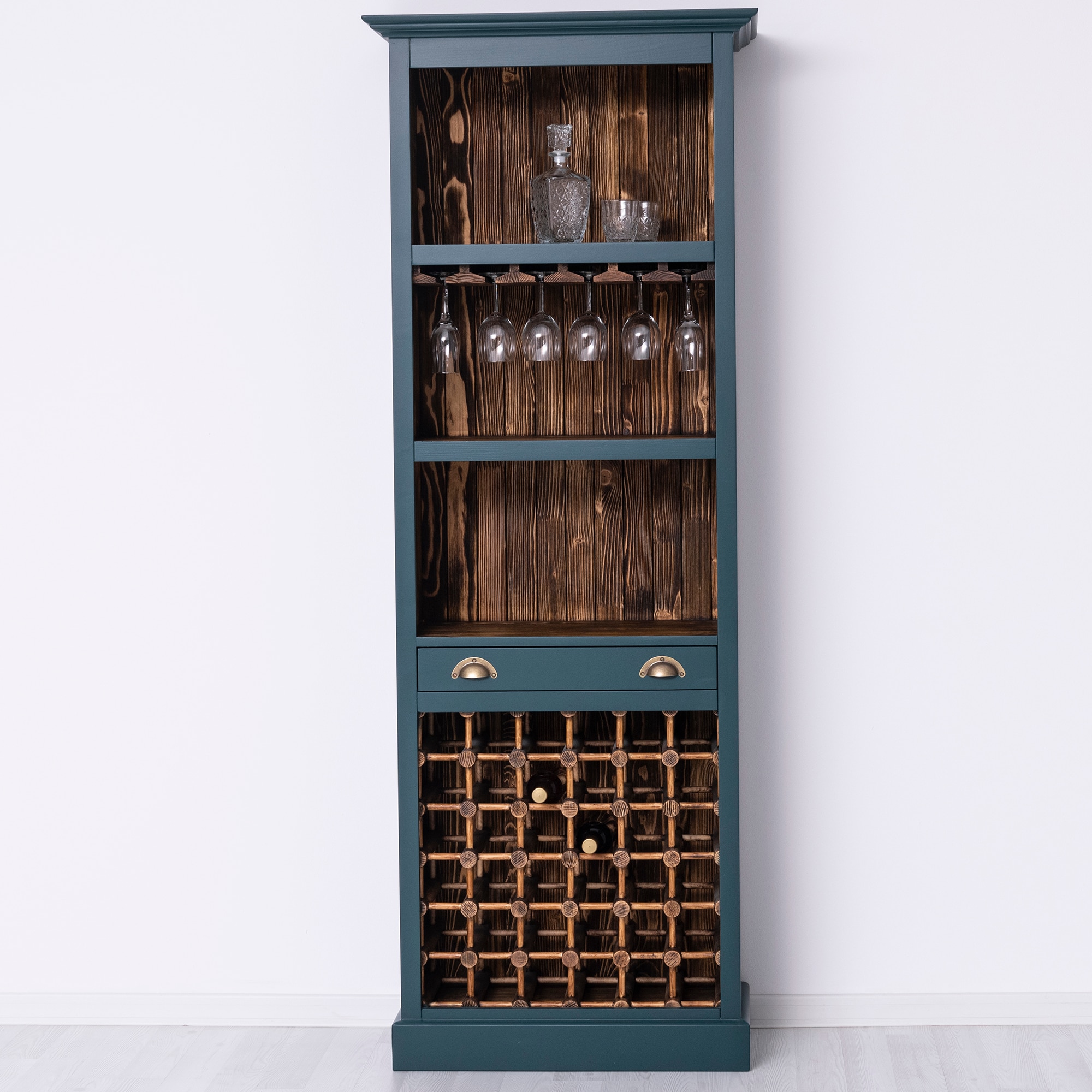 Mobila bar cu suport sticle, vopsit, culoare interior maro, exterior ...