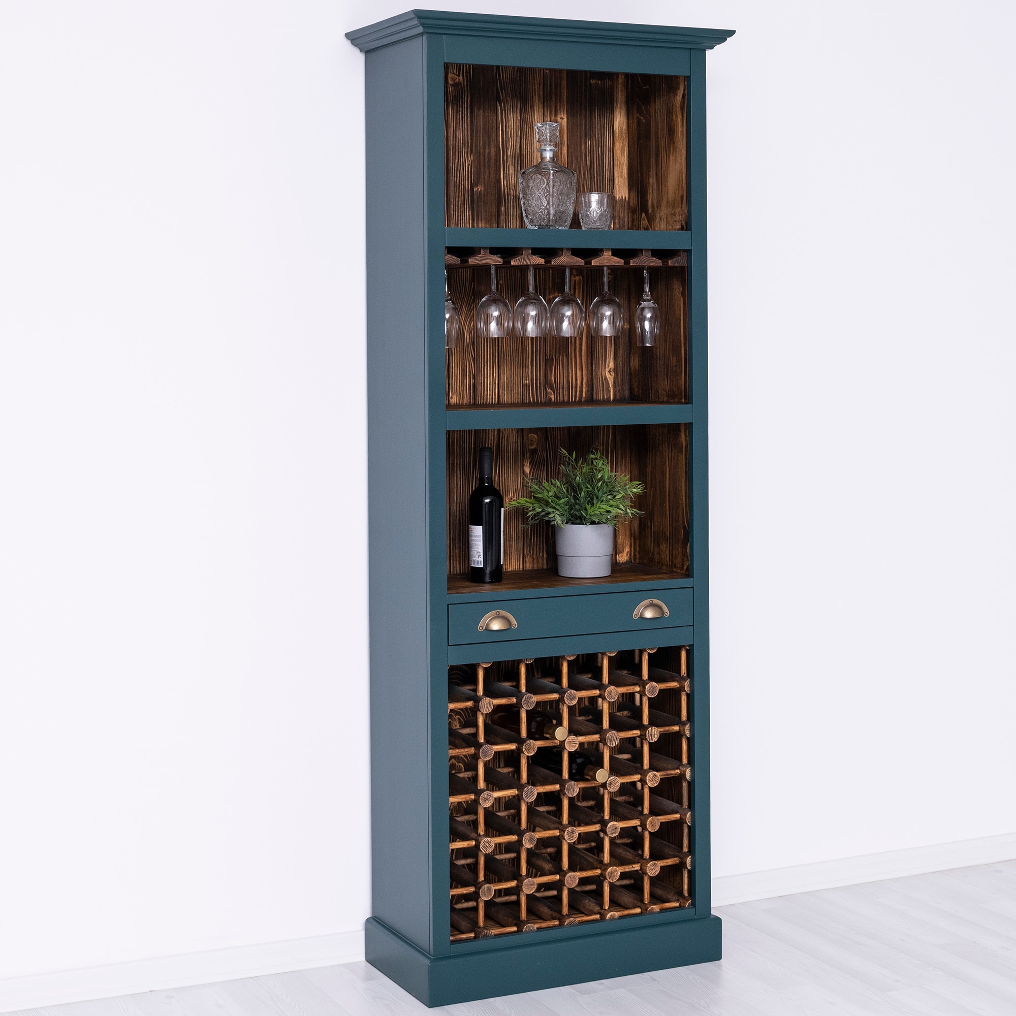 Mobila bar cu suport sticle, vopsit, culoare interior maro, exterior ...