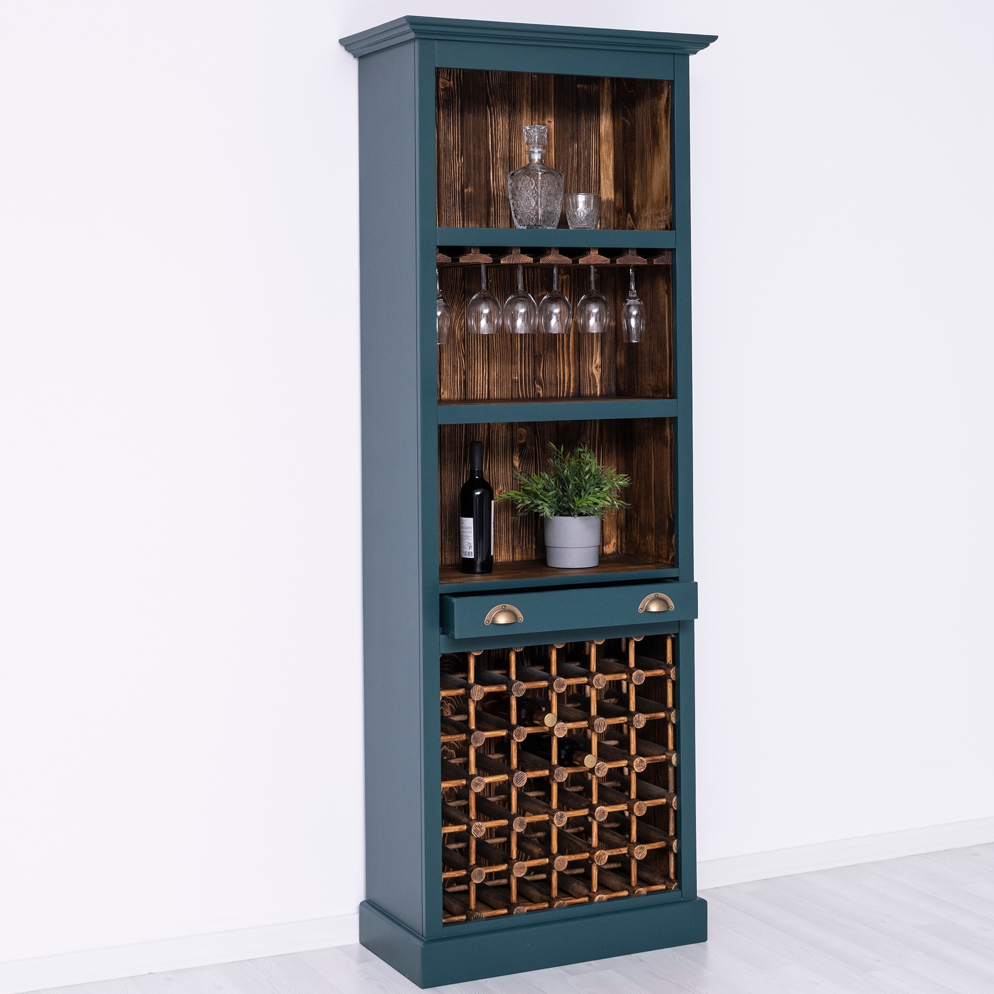 Mobila bar cu suport sticle, vopsit, culoare interior maro, exterior ...