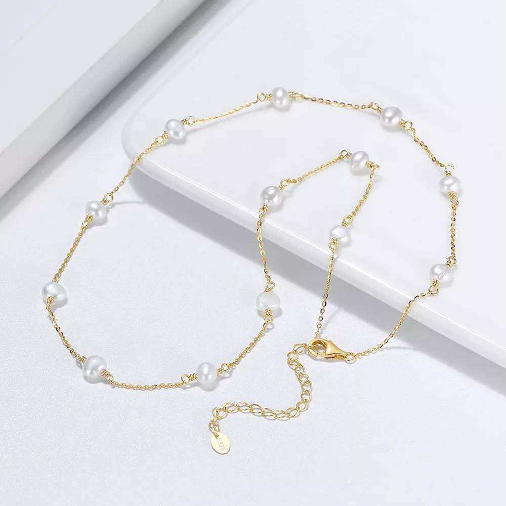 Colier din Argint cu Perle naturale, placat cu Aur, Tiny Pearl Baroque ...