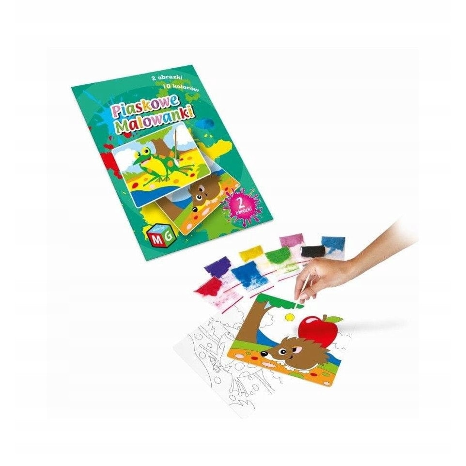 Carte de colorat cu nisip, Broasca/Arici, 10 saculeti nisip colorat, 2 ...