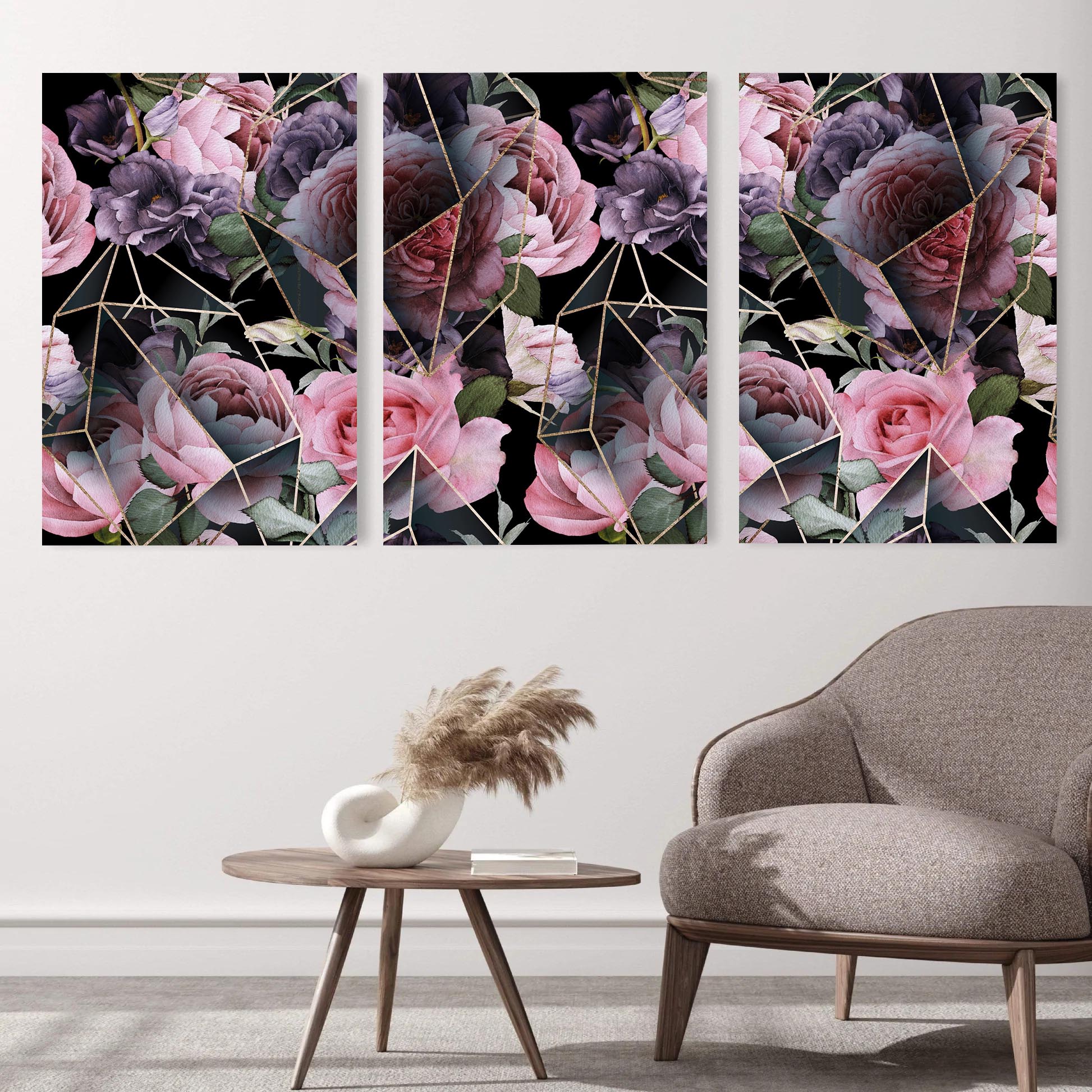 Set Tablouri Multicanvas 3 piese, Glass Flower, 30x60cm - eMAG.ro