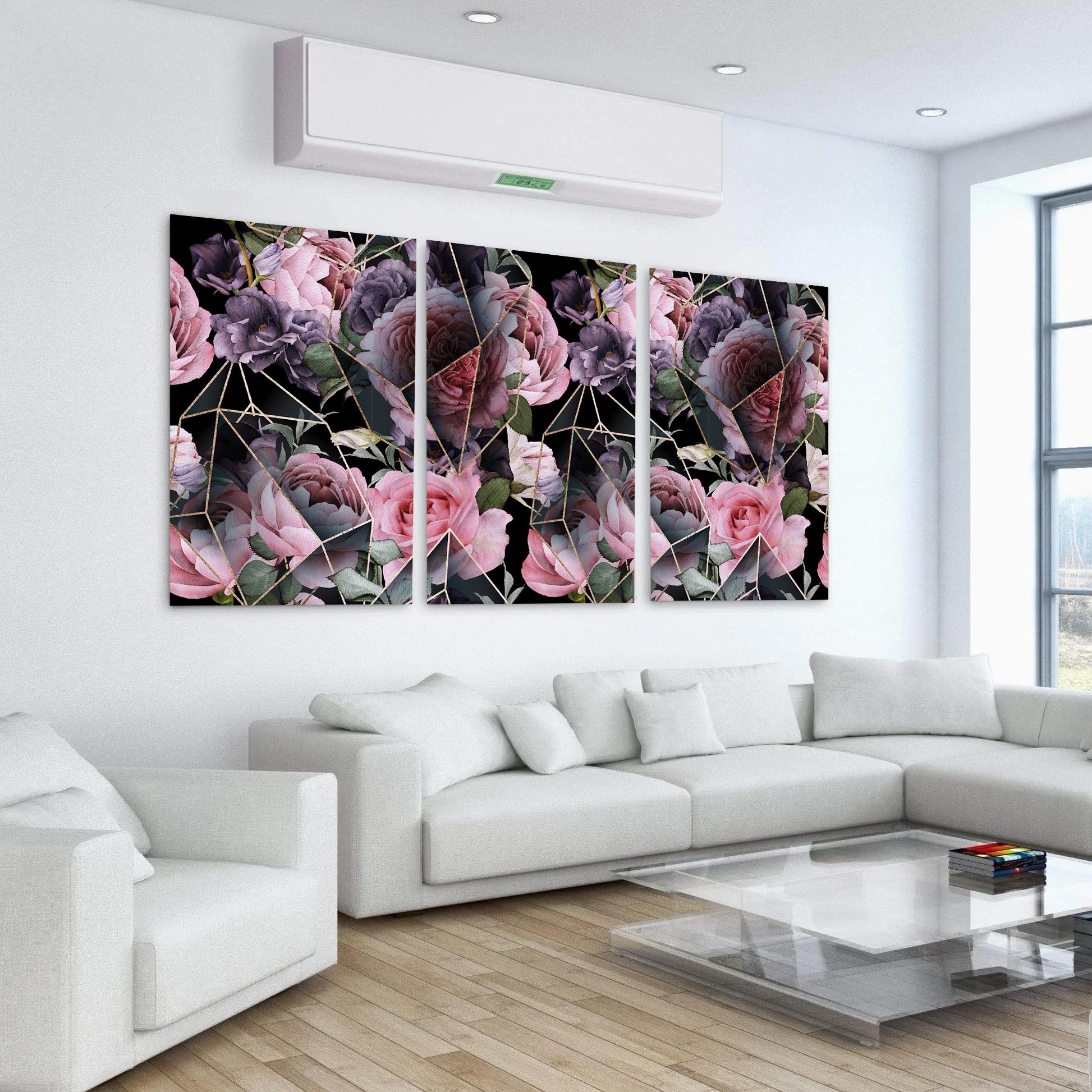 Set Tablouri Multicanvas 3 piese, Glass Flower, 30x60cm - eMAG.ro