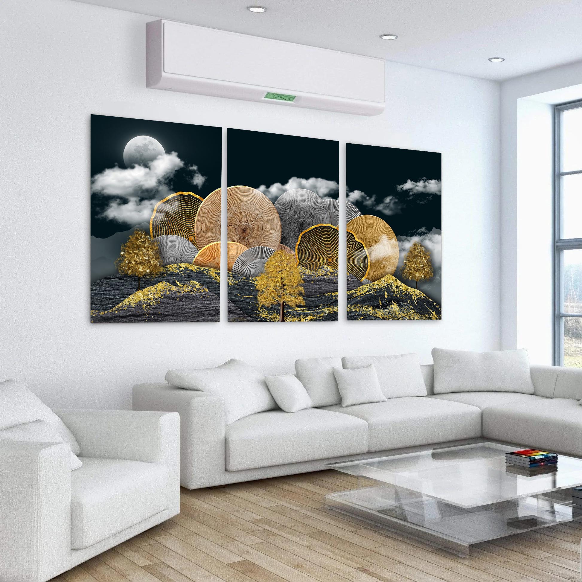 Set Tablouri Multicanvas 3 piese, Circle Over The Mountain, 140x270cm ...